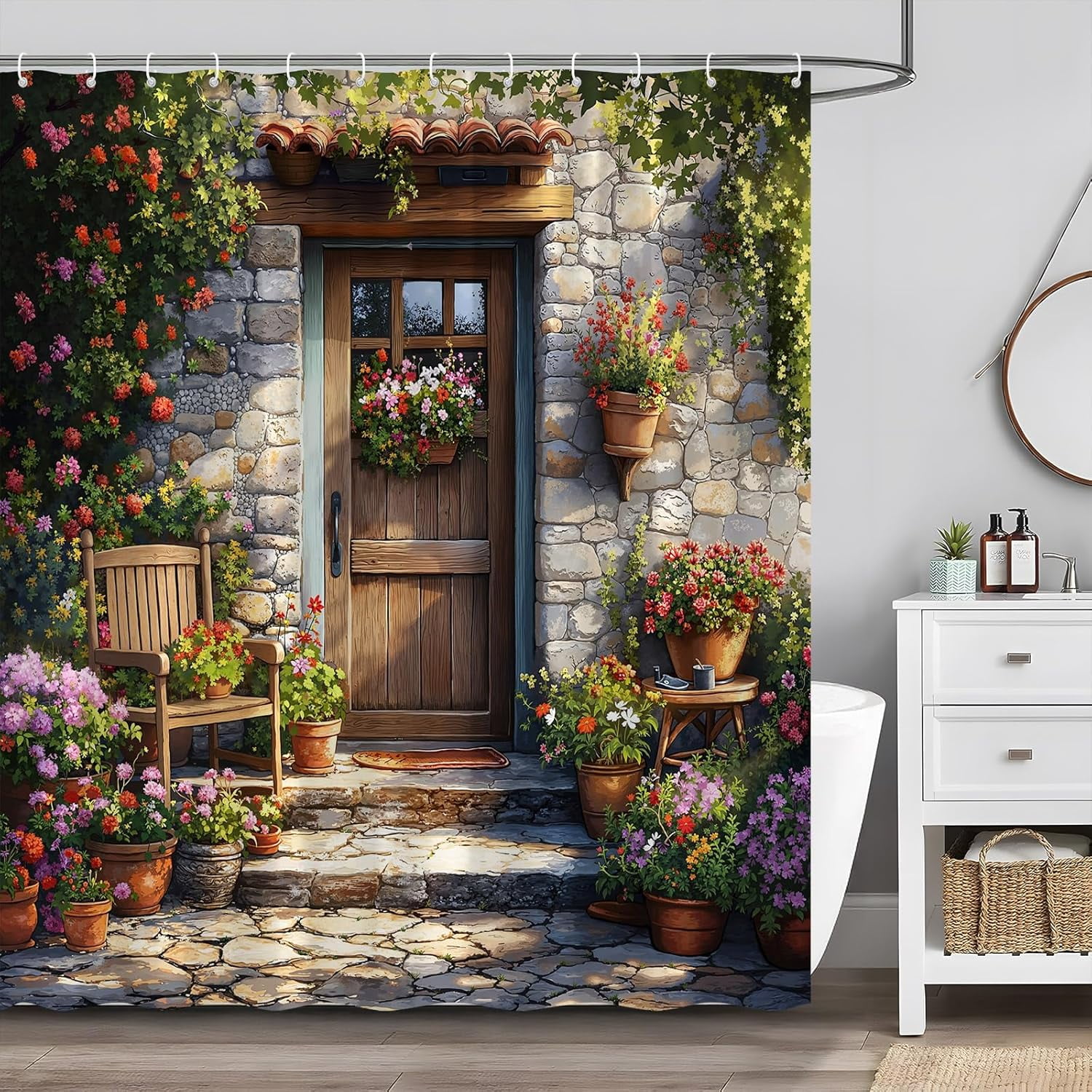 Rustic Farmhouse Shower Curtain Italian Tuscan Country Flower Vine ...