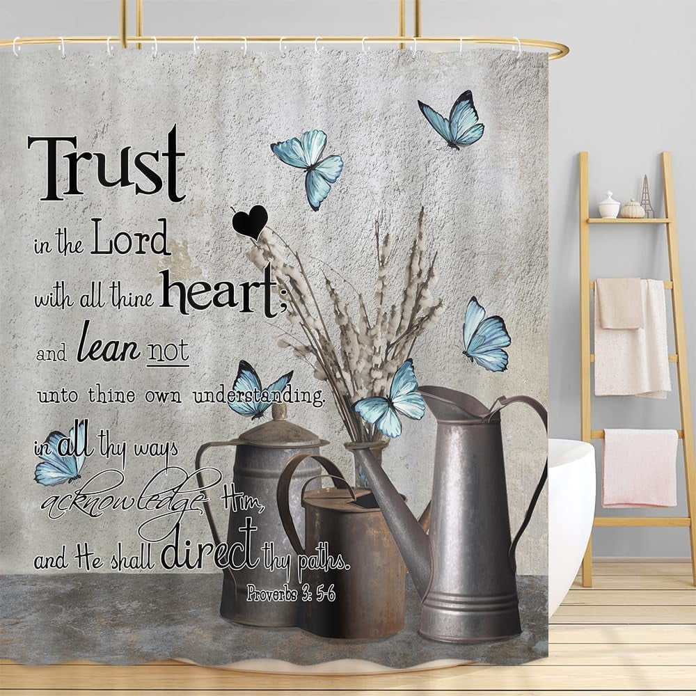 Rustic Farmhouse Shower Curtain, Trust in The Lord Inspirational Theme ...