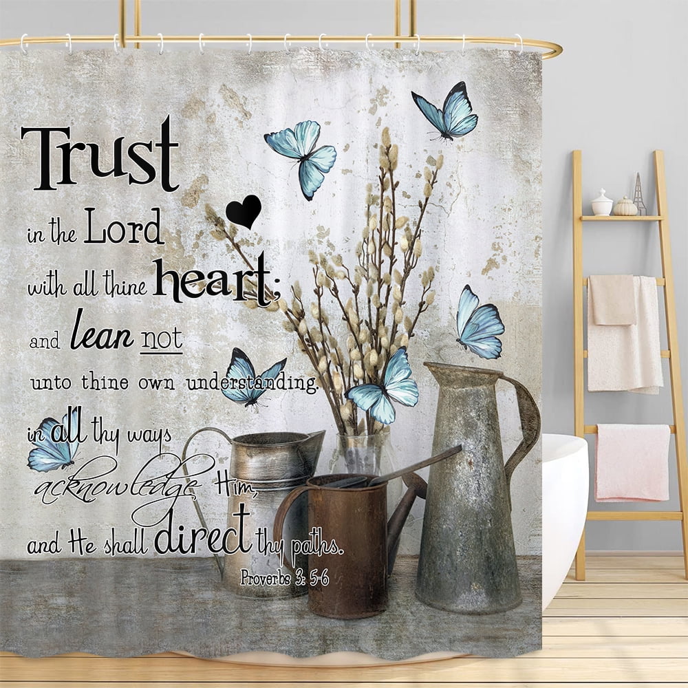 Rustic Farmhouse Shower Curtain, Trust in The Lord Inspirational Theme ...