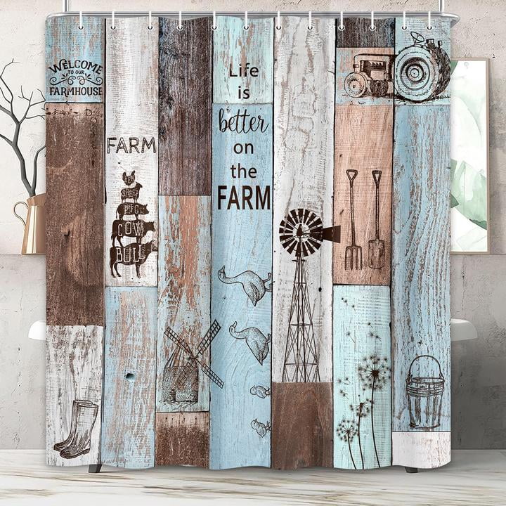 Rustic Farmhouse Shower Curtain, Vintage Country Shower Curtain Set for ...