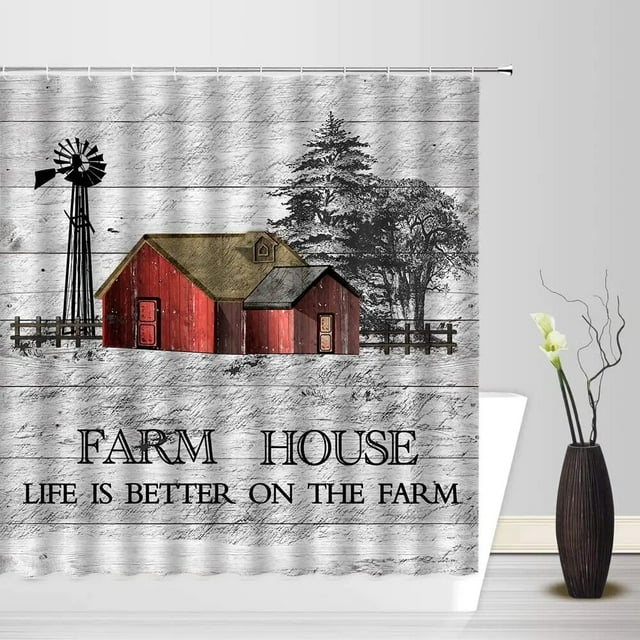 Rustic Farmhouse Shower Curtain Vintage Old Windmill Tree Tree Vintage ...