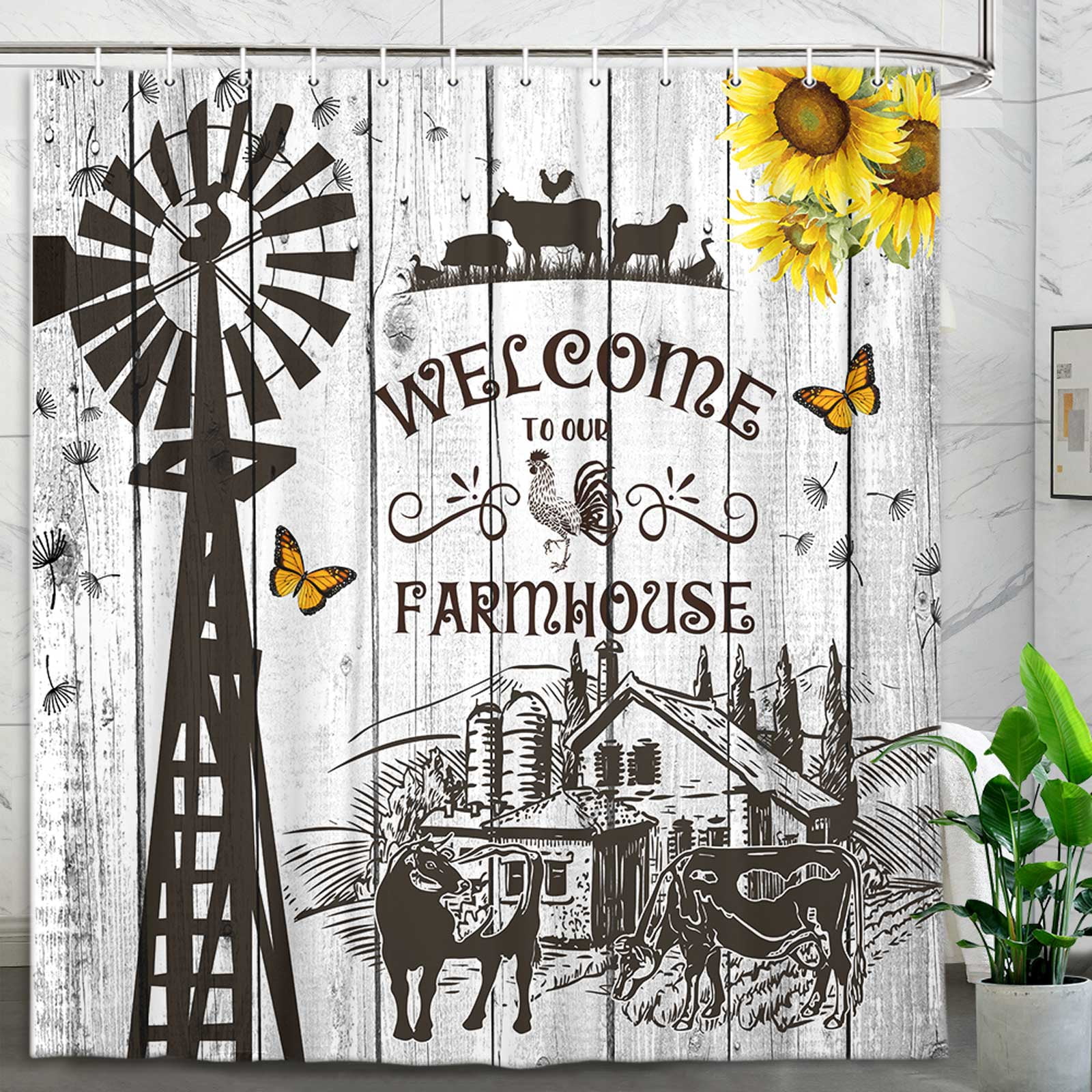 Rustic Farmhouse Shower Curtain, Western Farm Cow Bathroom Shower ...