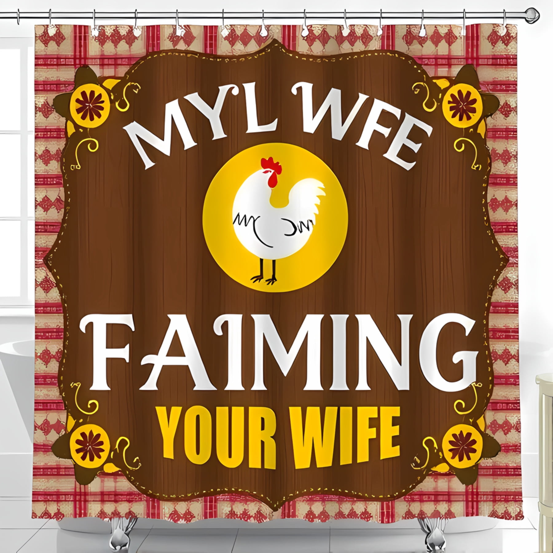 Rustic Farmhouse Shower Curtain with Pattern " My Wife is Farming Your ...