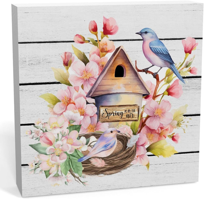 Rustic Farmhouse Spring Flowers Bird Country Home Office Desk Decor ...