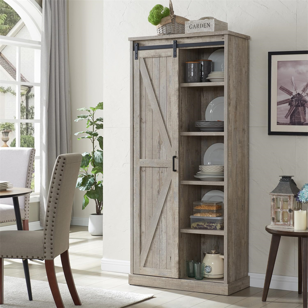 Rustic Farmhouse Storage Cabinet with Sliding Barn Doors and Adjustable ...