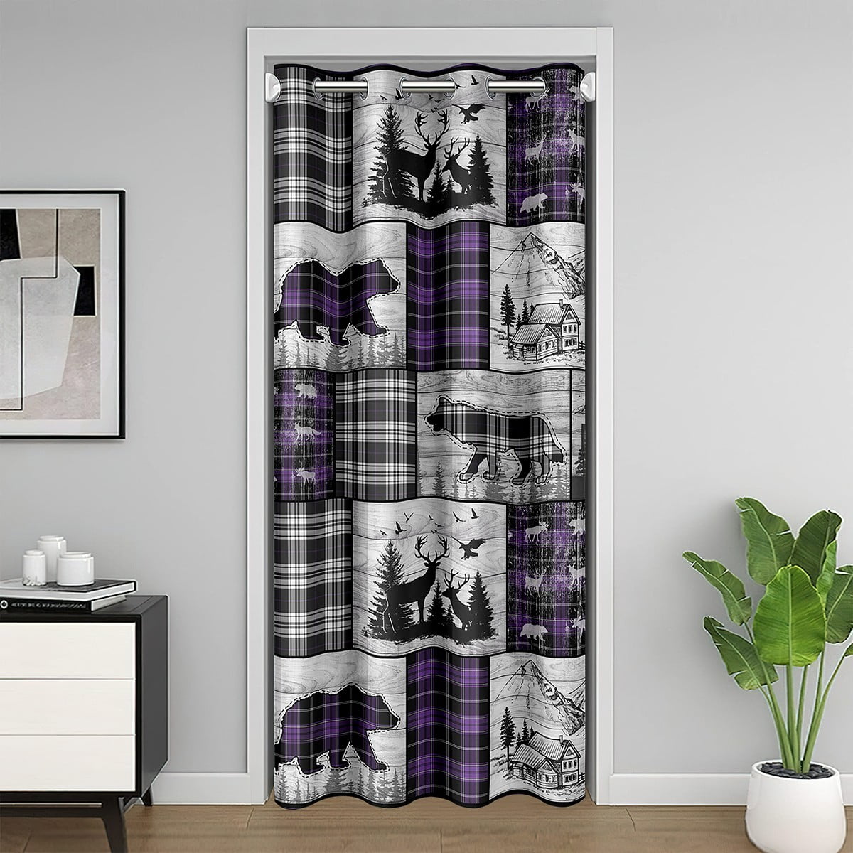 Rustic Farmhouse Style Door Drape 34"W X 80"L,Bear Deer Hunt Door ...