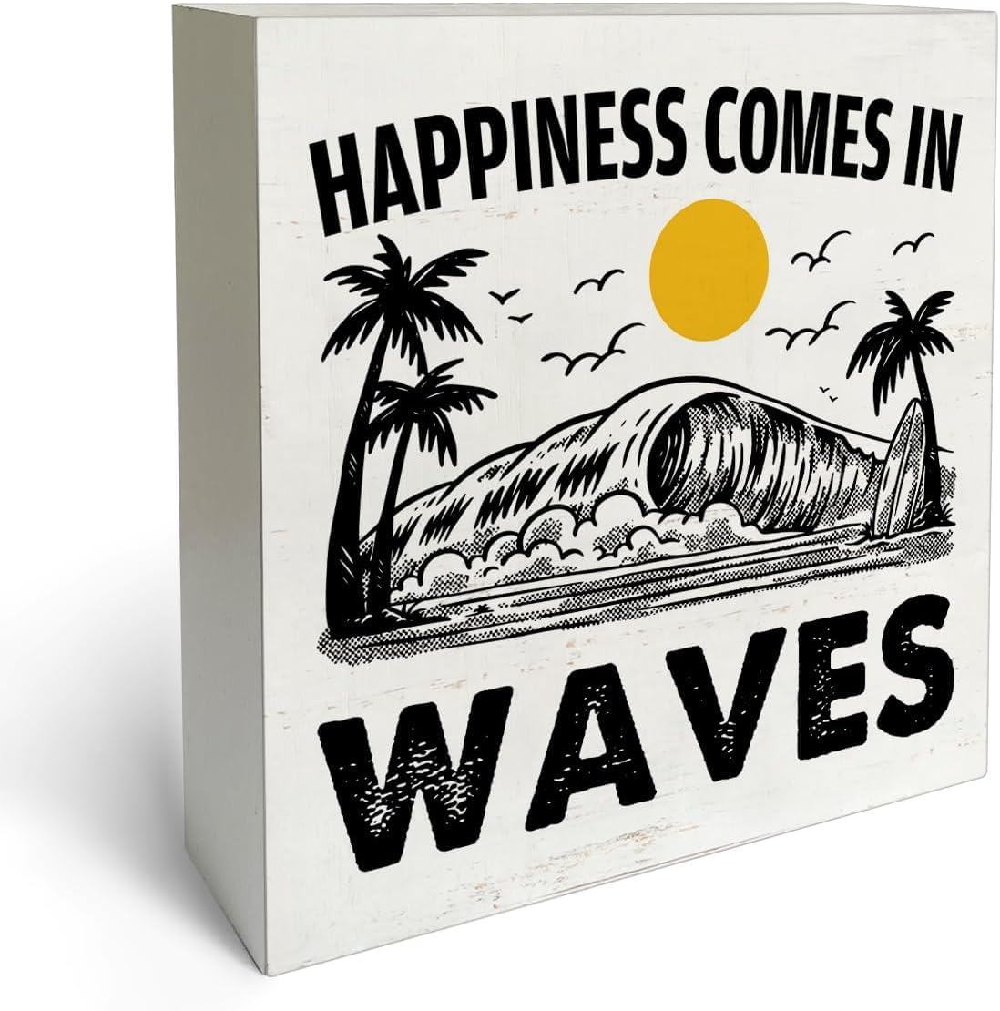 Rustic Farmhouse Style Happiness Comes in Waves Wood Box Sign Desk ...