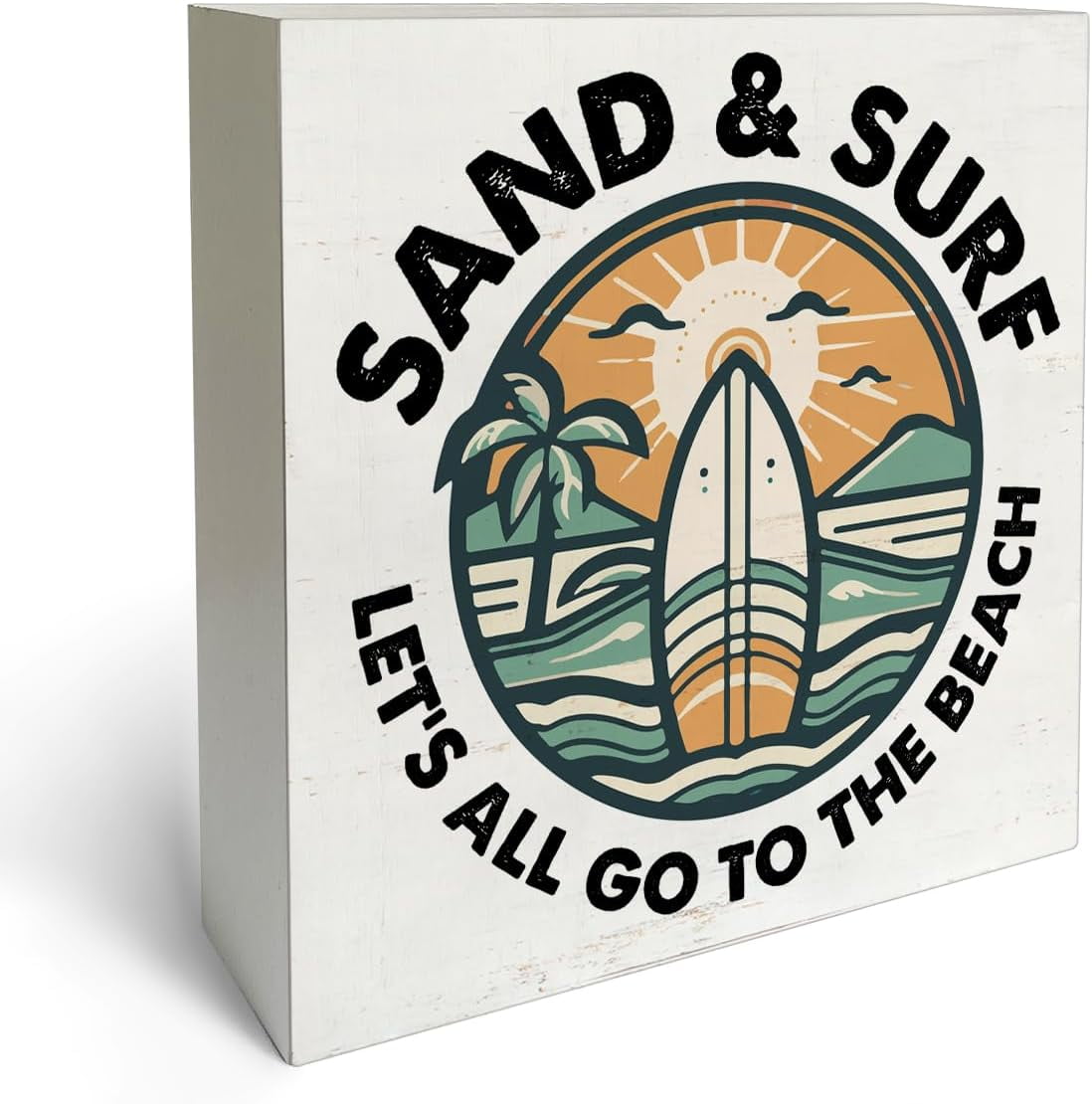 Rustic Farmhouse Style Sand And Surf Box Sign Wood Desk Sign Decor Retro Beach Theme Wooden ...