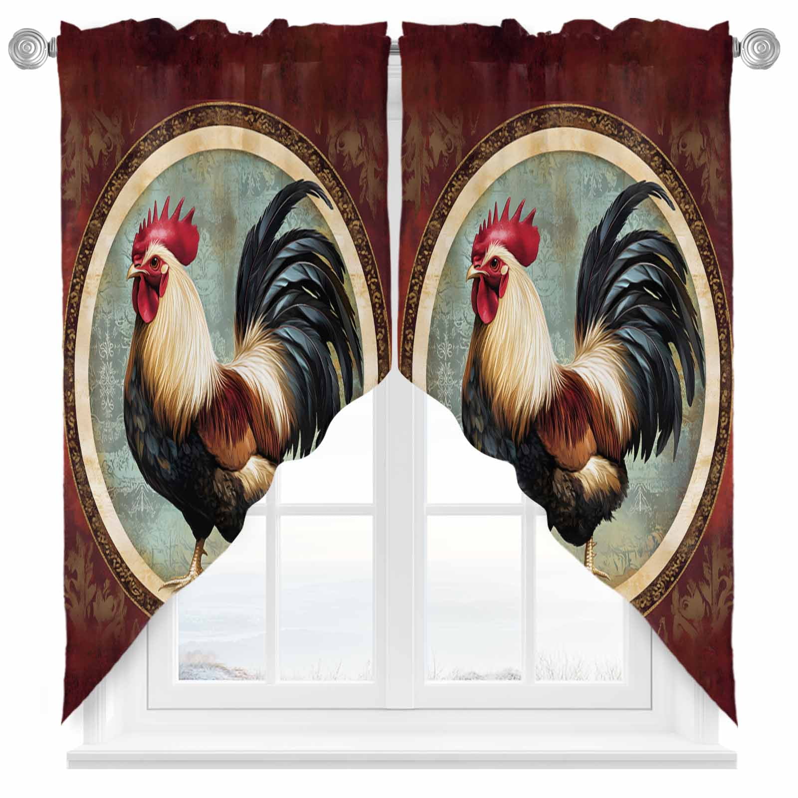 Rustic Farmhouse Style Swag Curtain Valance for Windows, Retro Rooster ...