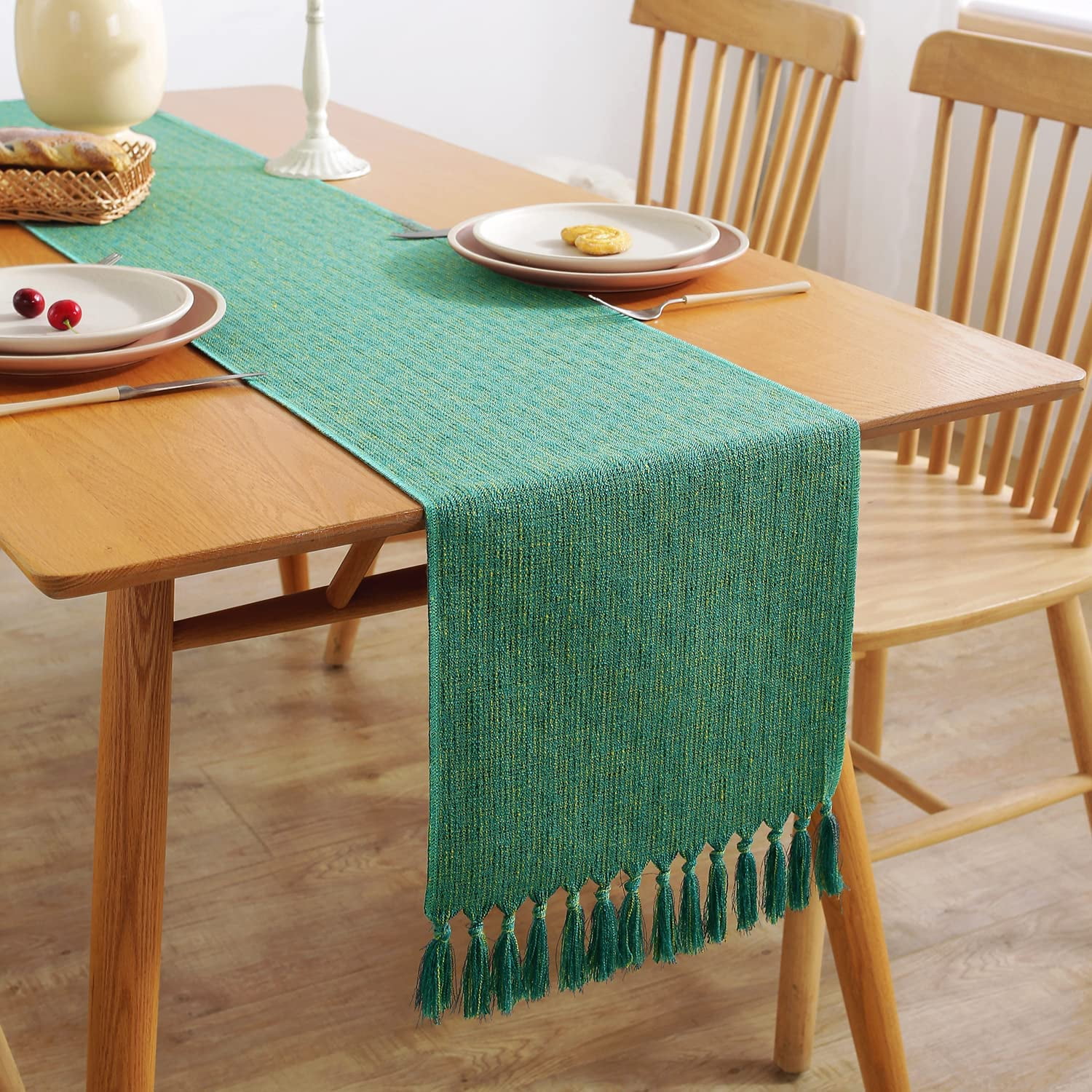 Rustic Farmhouse Style Table Runner, Boho Thick Burlap Linen Washable ...