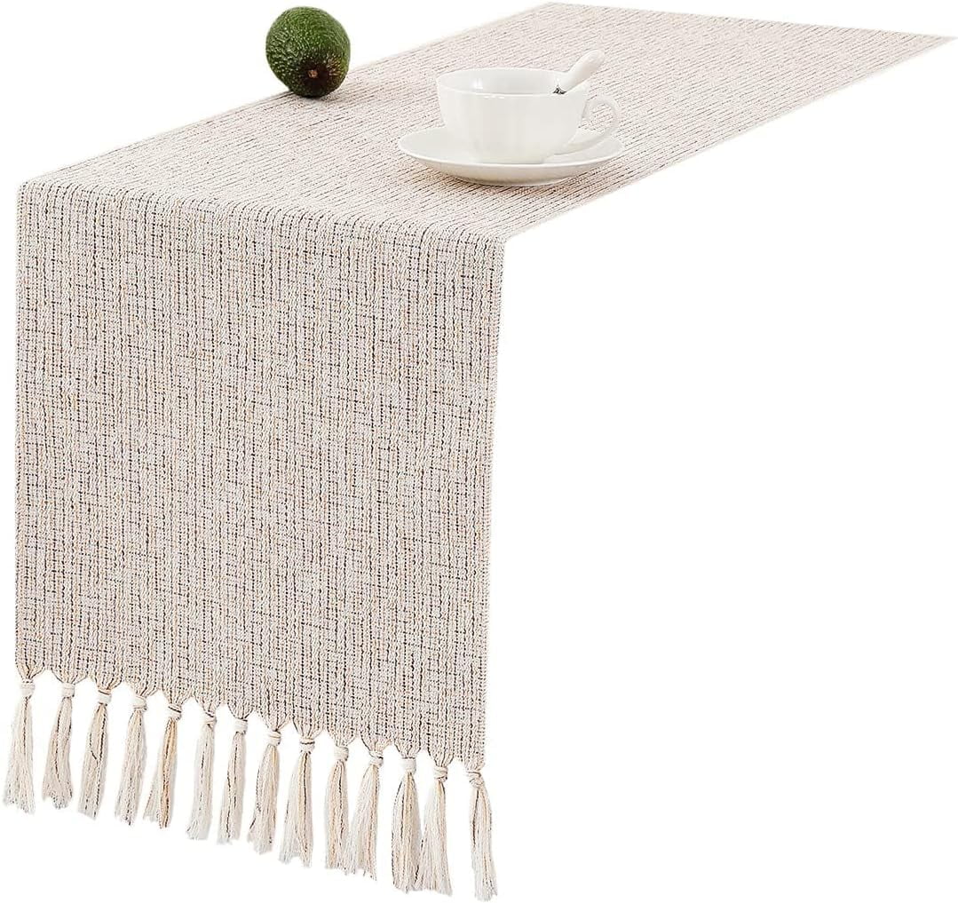 Rustic Farmhouse Style Table Runner, Boho Thick Burlap Linen Washable ...