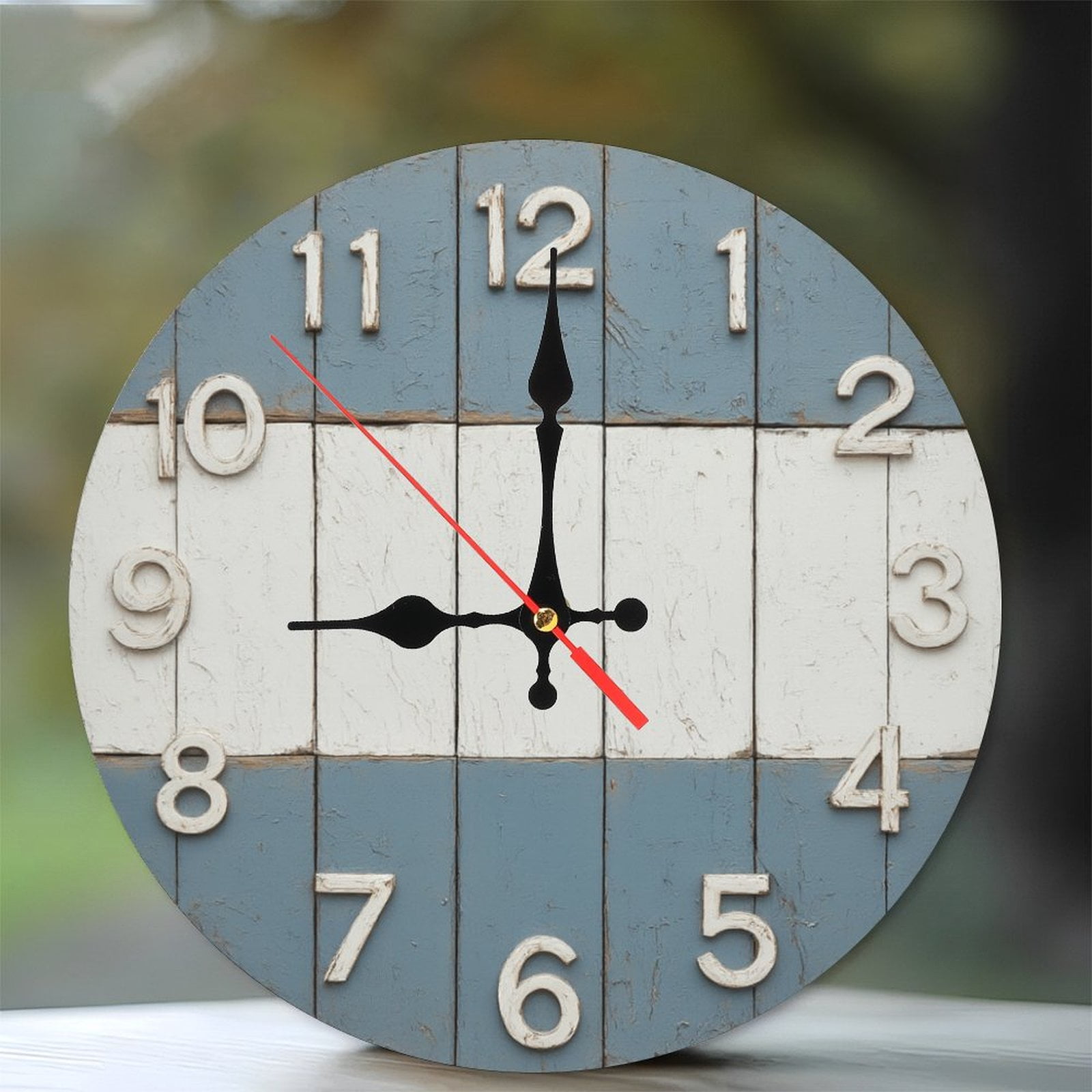 Rustic Farmhouse Style Wall Clock Blue White Wooden Distressed Vintage ...