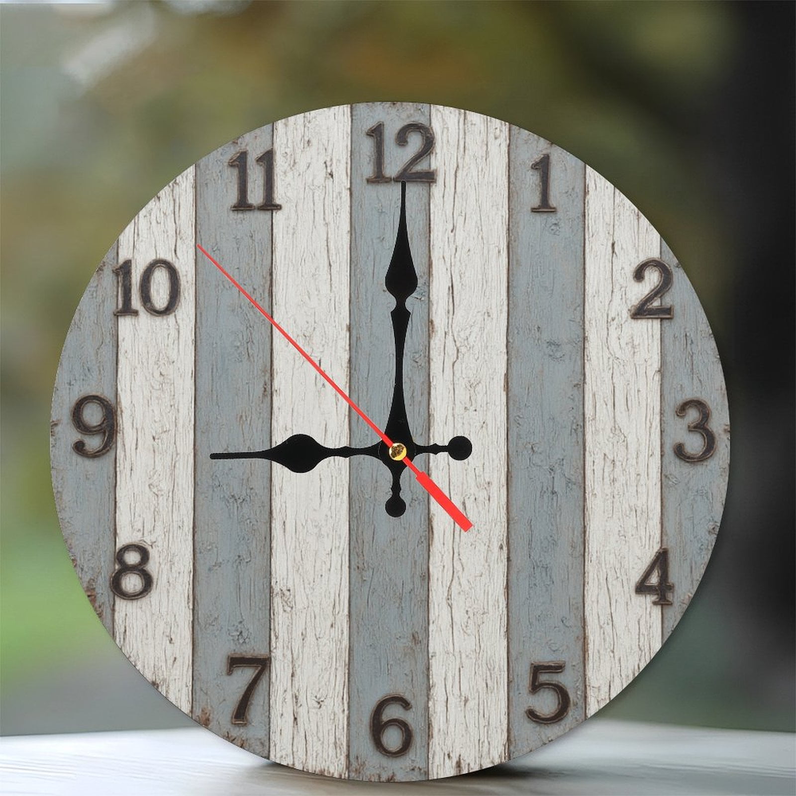 Rustic Farmhouse Style Wall Clock Gray White Wood Grain 10-Inch Silent ...