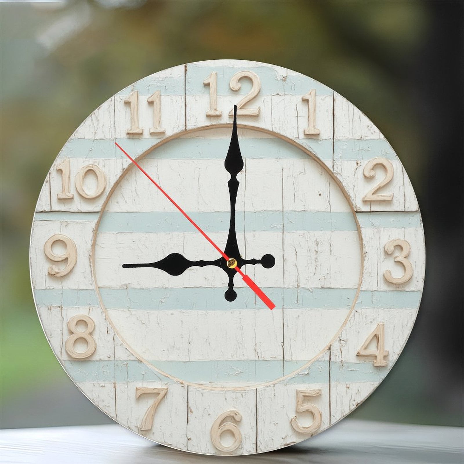 Rustic Farmhouse Style Wall Clock White Blue Striped Wood 10-Inch ...