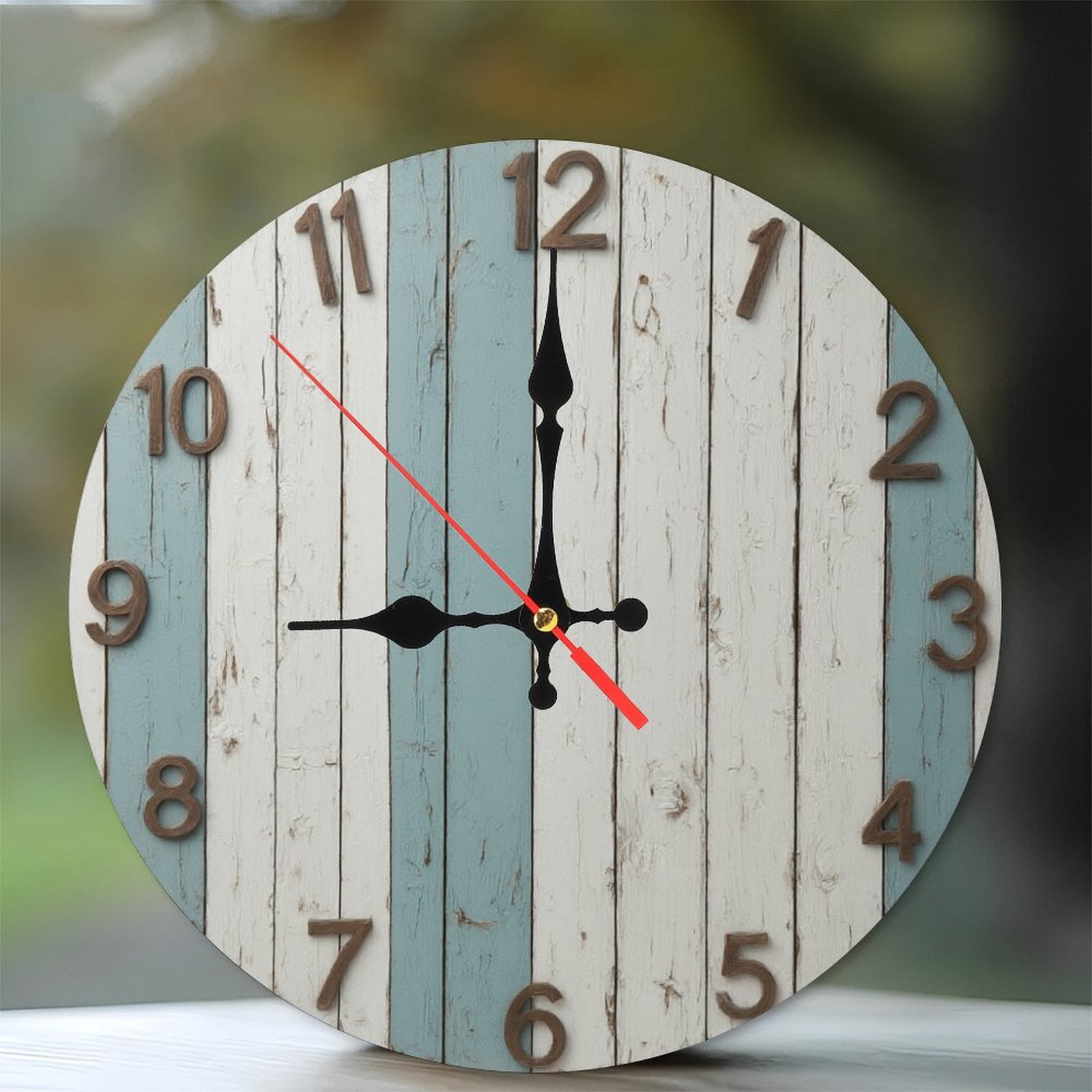 Rustic Farmhouse Style Wall Clock Wooden Blue White Decor 10-Inch ...