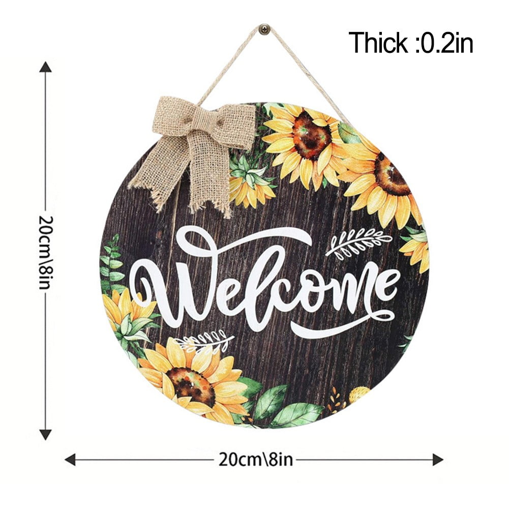 Rustic Farmhouse Sunflower Welcome Sign Round Wooden Hanging Board ...