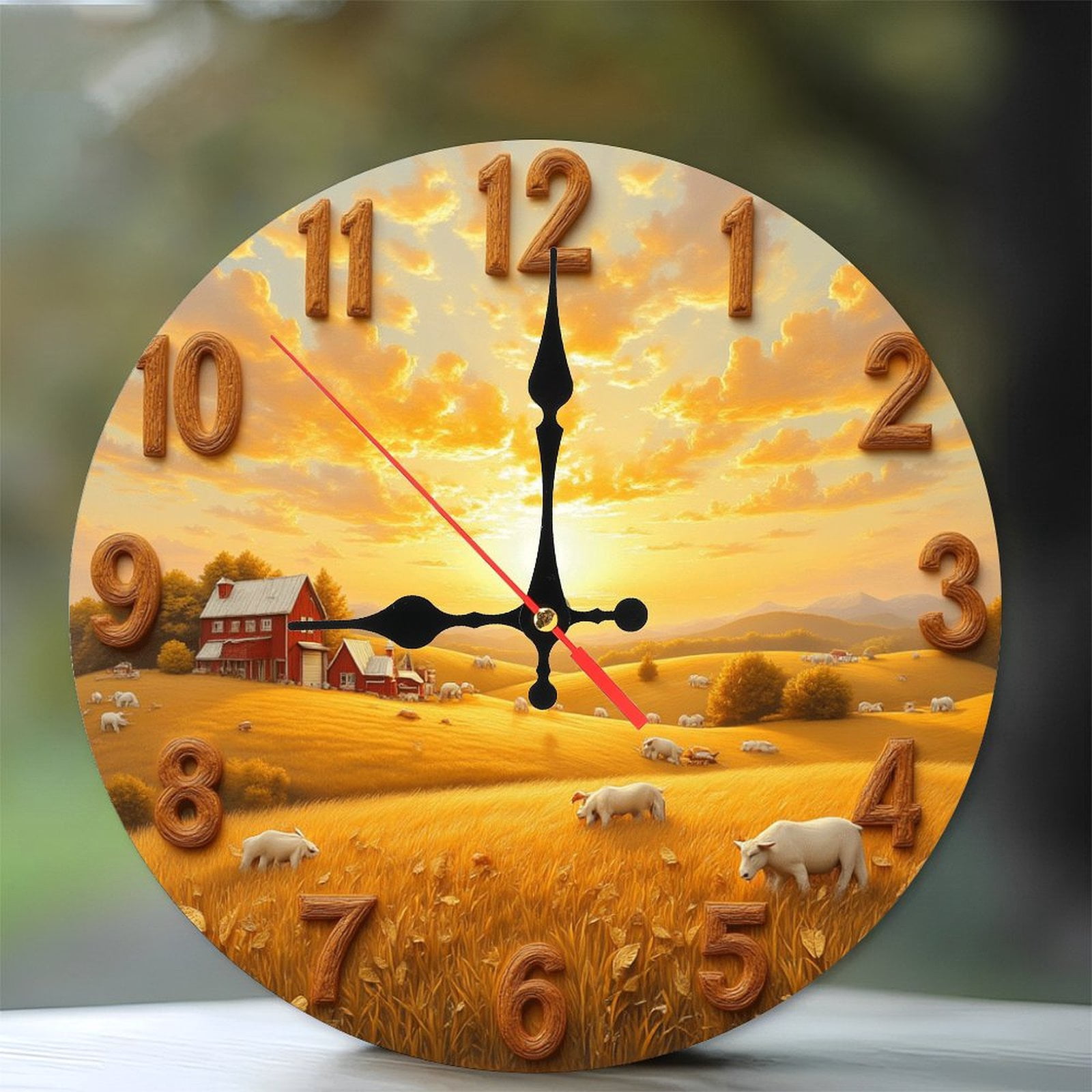 Rustic Farmhouse Sunset Wall Clock， Golden Wheat Field 10-Inch Silent ...
