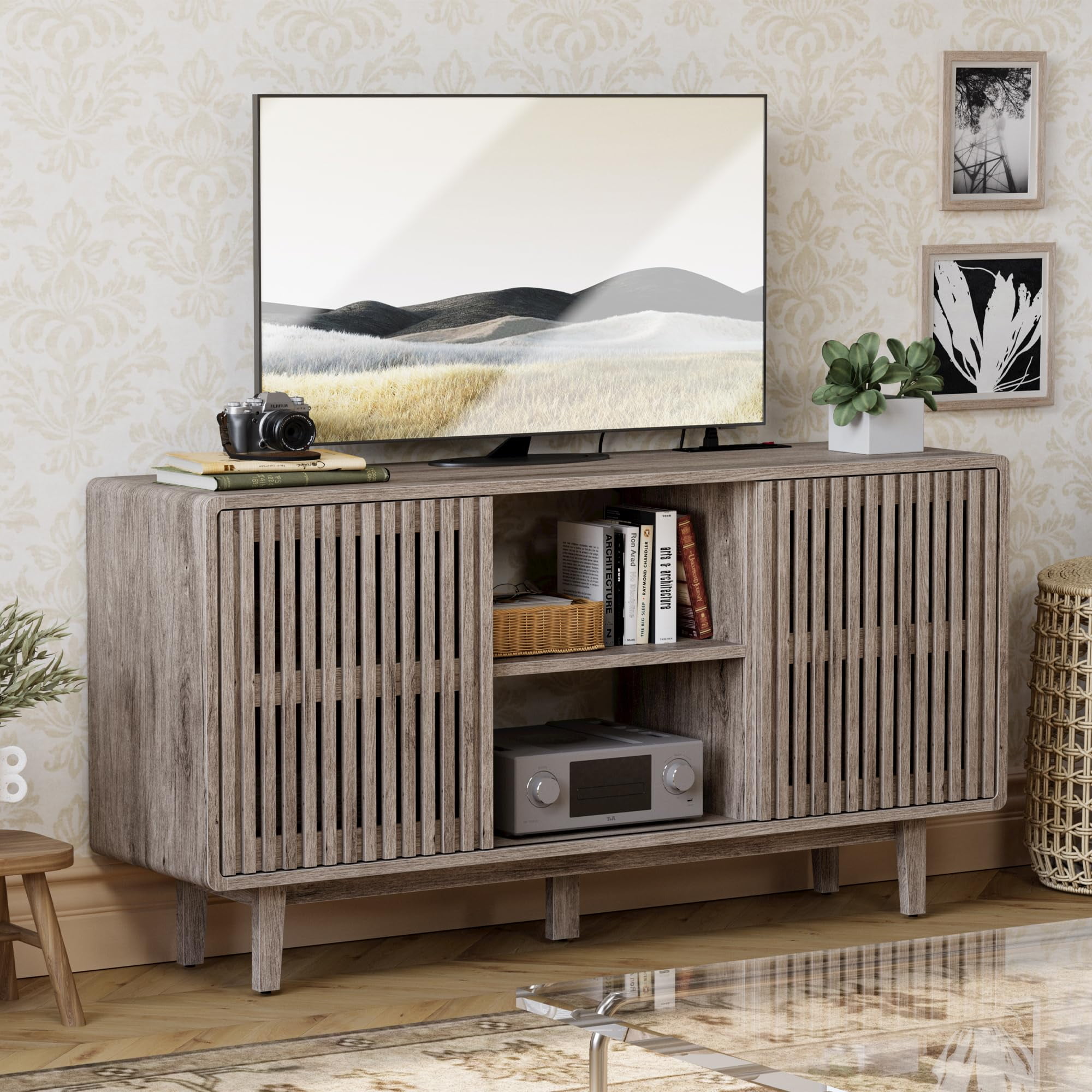 Rustic Farmhouse TV Stand for 55 60 65 Inch TVs, Media Console with 6 ...