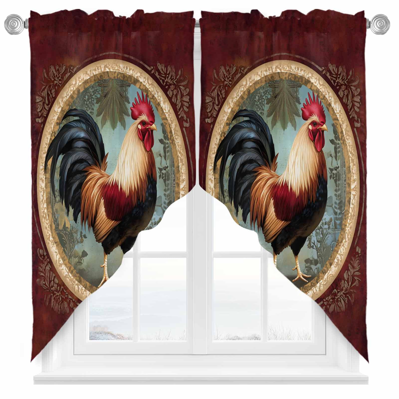 Rustic Farmhouse Theme Swag Curtain Valance for Windows, Retro Rooster ...