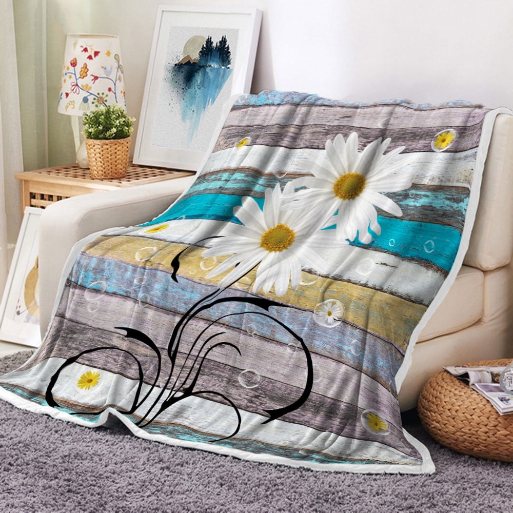 Rustic Farmhouse Throw Blanket, Spring Farm Teal Daisy Floral Flowers ...