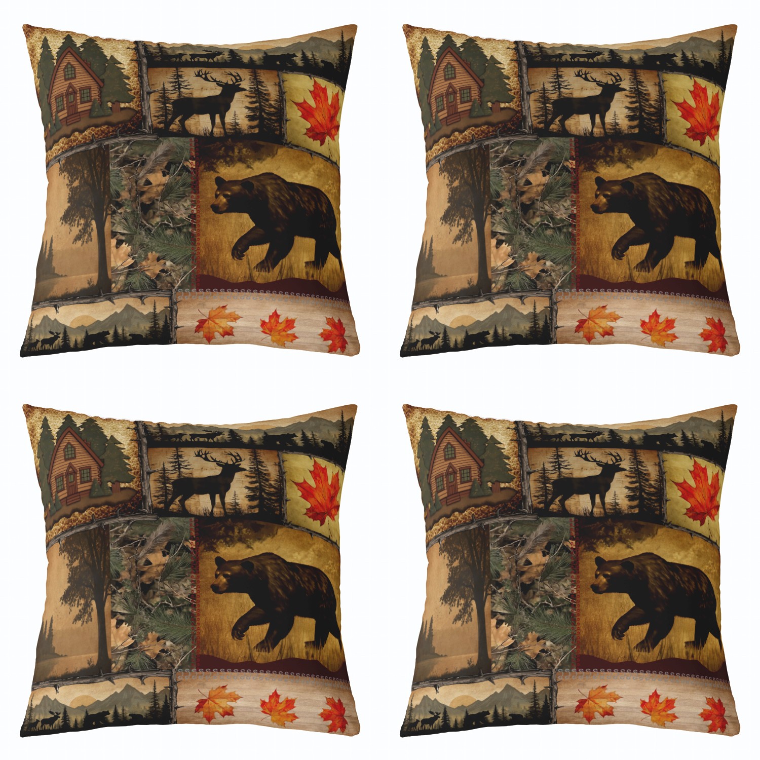 Rustic Farmhouse Throw Pillow Covers 18X18 Inch Set of 4,Retro Cabin ...