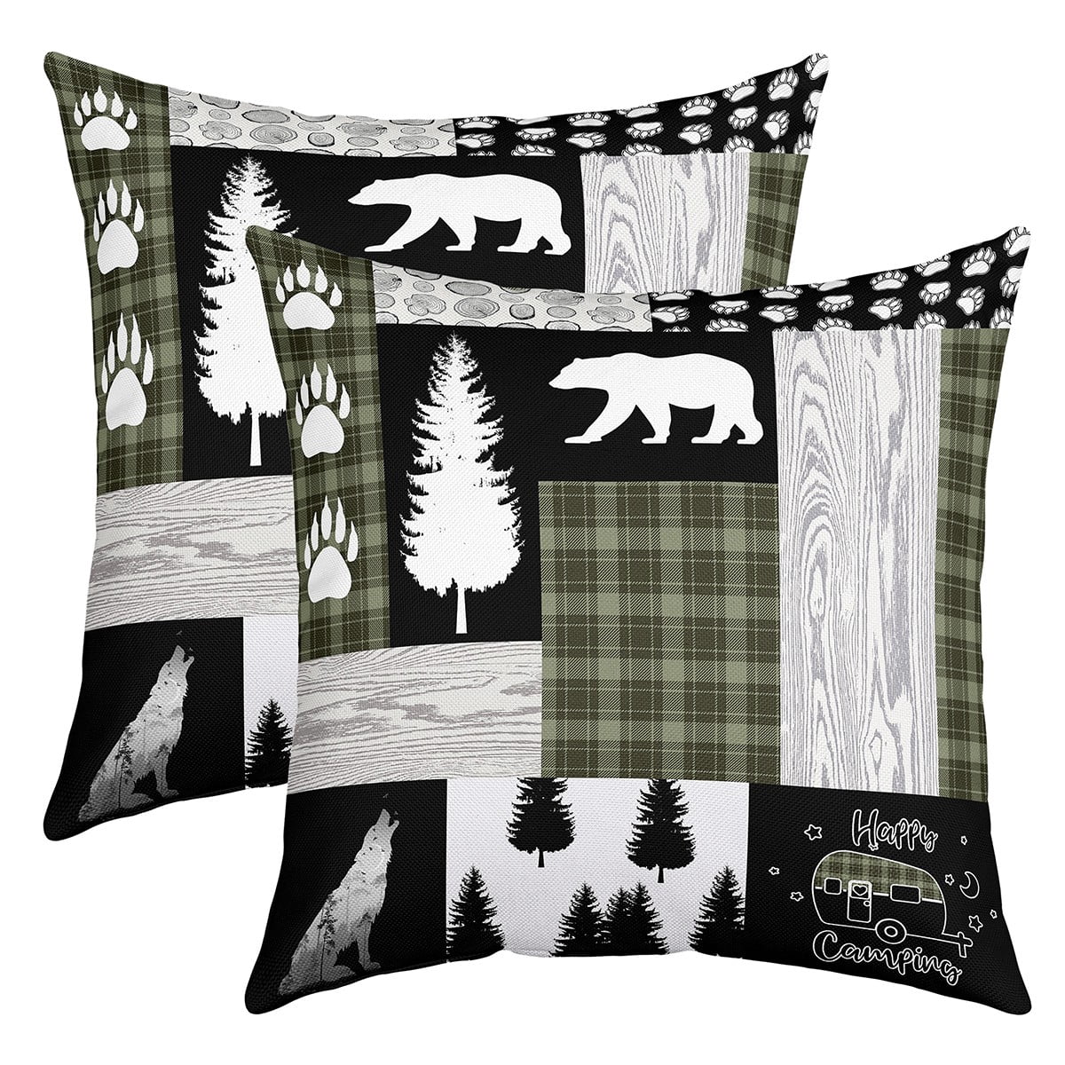 Rustic Farmhouse Throw Pillow Covers 20x20 Inch Set of 2,Bear Wolf ...