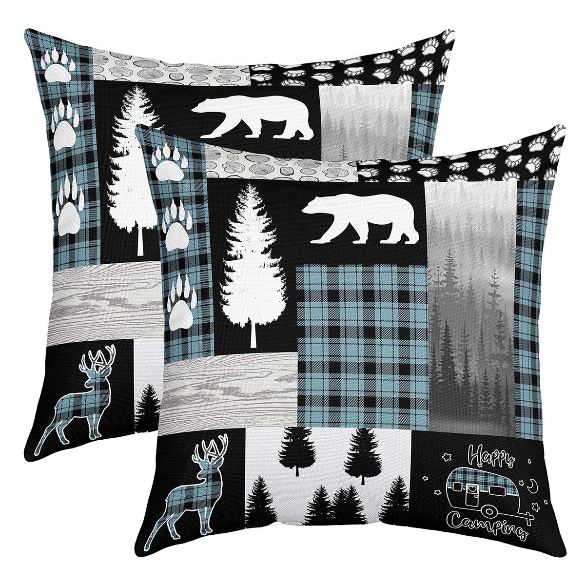 Rustic Farmhouse Throw Pillow Covers 20x20 Inch Set of 2,Woodland Animals Beat Elk Deer Pillow ...