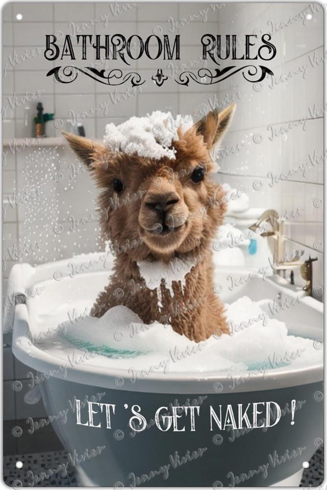 Rustic Farmhouse Tin Sign Alpaca Bathroom Wall Art Funny Bathroom Wall ...