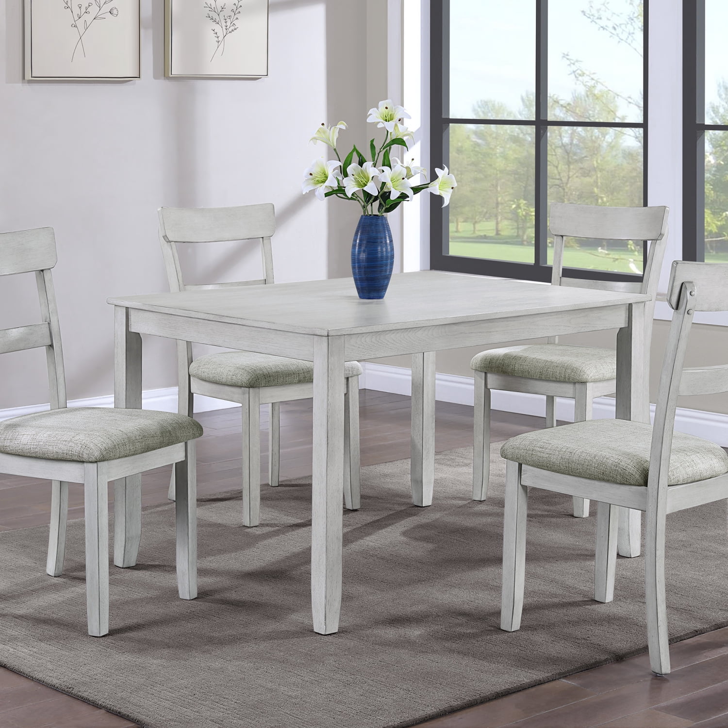 Rustic Farmhouse Transitional 5-Piece Dining Set Rectangular Table ...