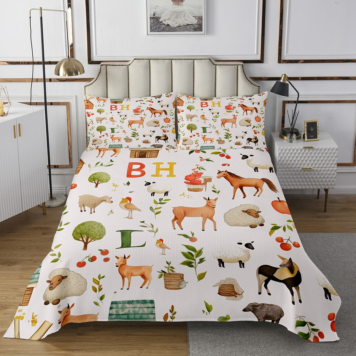 Rustic Farmhouse Twin Quilt Set Cute Farm Animal Bedspread Farmstyle ...