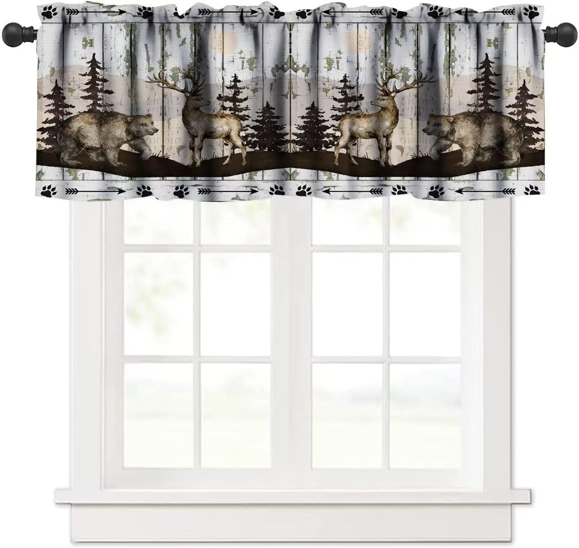Rustic Farmhouse Valance, Retro Wooden Barn Door Cabin Wild Animals ...