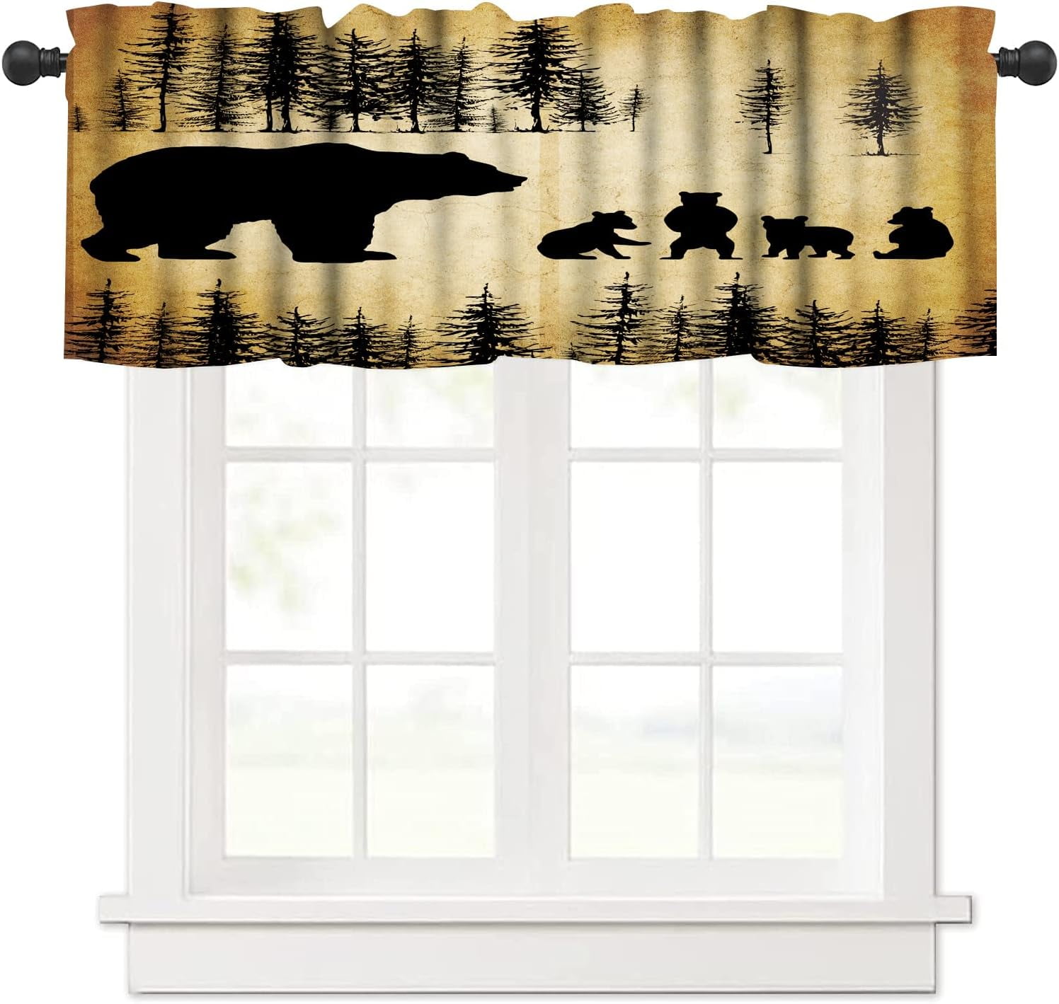 Rustic Farmhouse Valances Curtains for Kitchen Windows, Lodge Bear ...