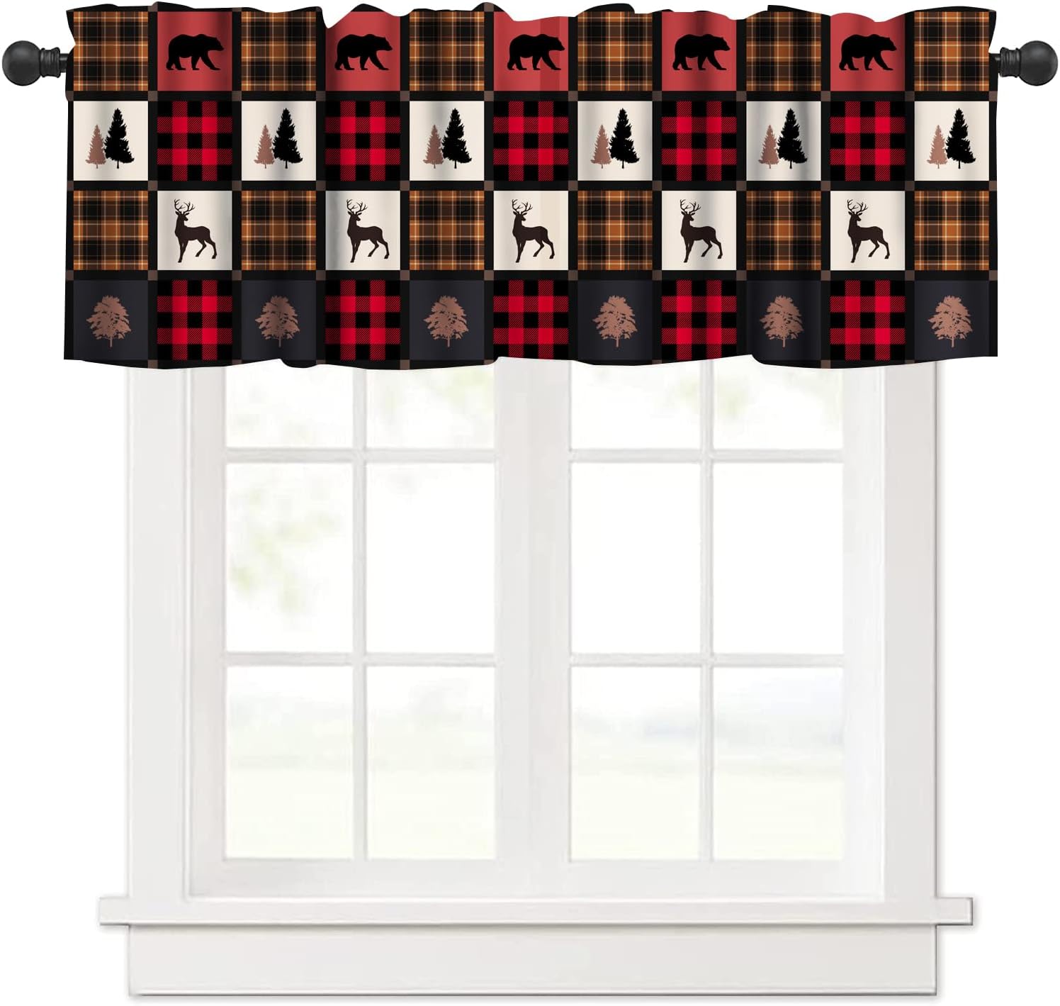 Rustic Farmhouse Valances Curtains for Kitchen Windows, Lodge Bear ...