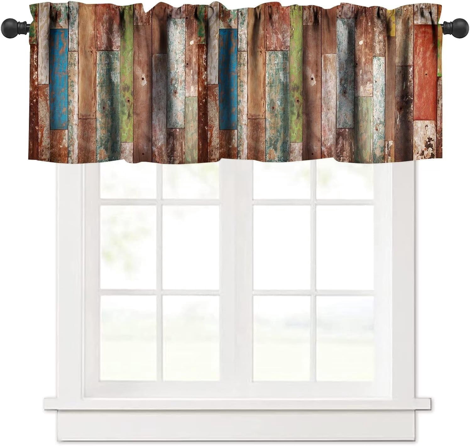 Rustic Farmhouse Valances Curtains, Retro Country Barn Door Wood Planks ...