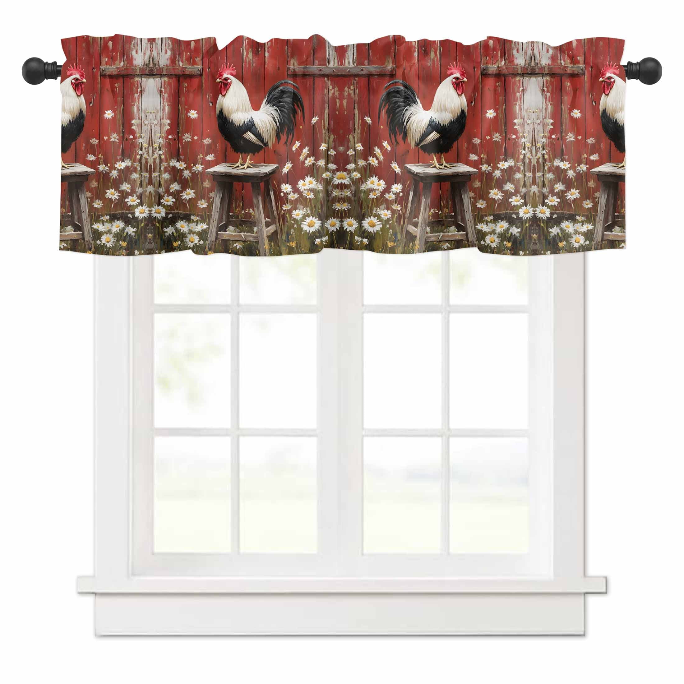 Rustic Farmhouse Valances for Windows Rustic Red Barn Rooster ...