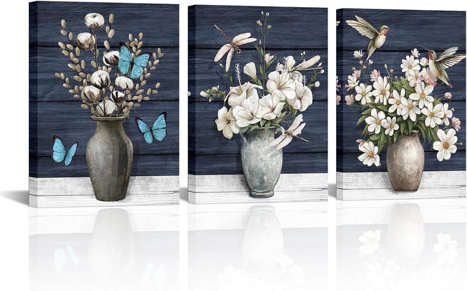 Rustic Farmhouse Wall Art Bathroom Decor White Flower Painting Canvas ...