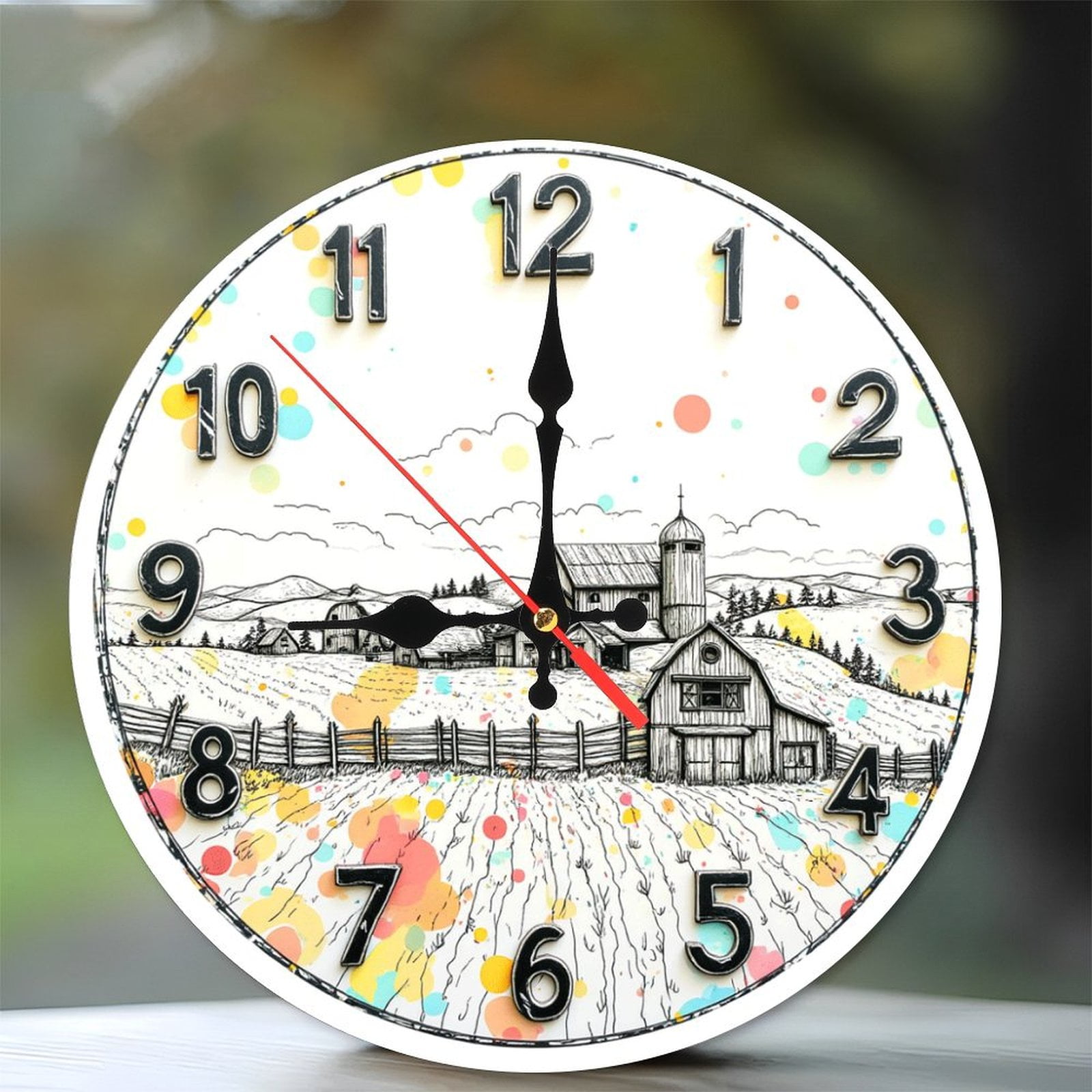 Rustic Farmhouse Wall Clock， Countryside Scene， Barn， Watercolor ...