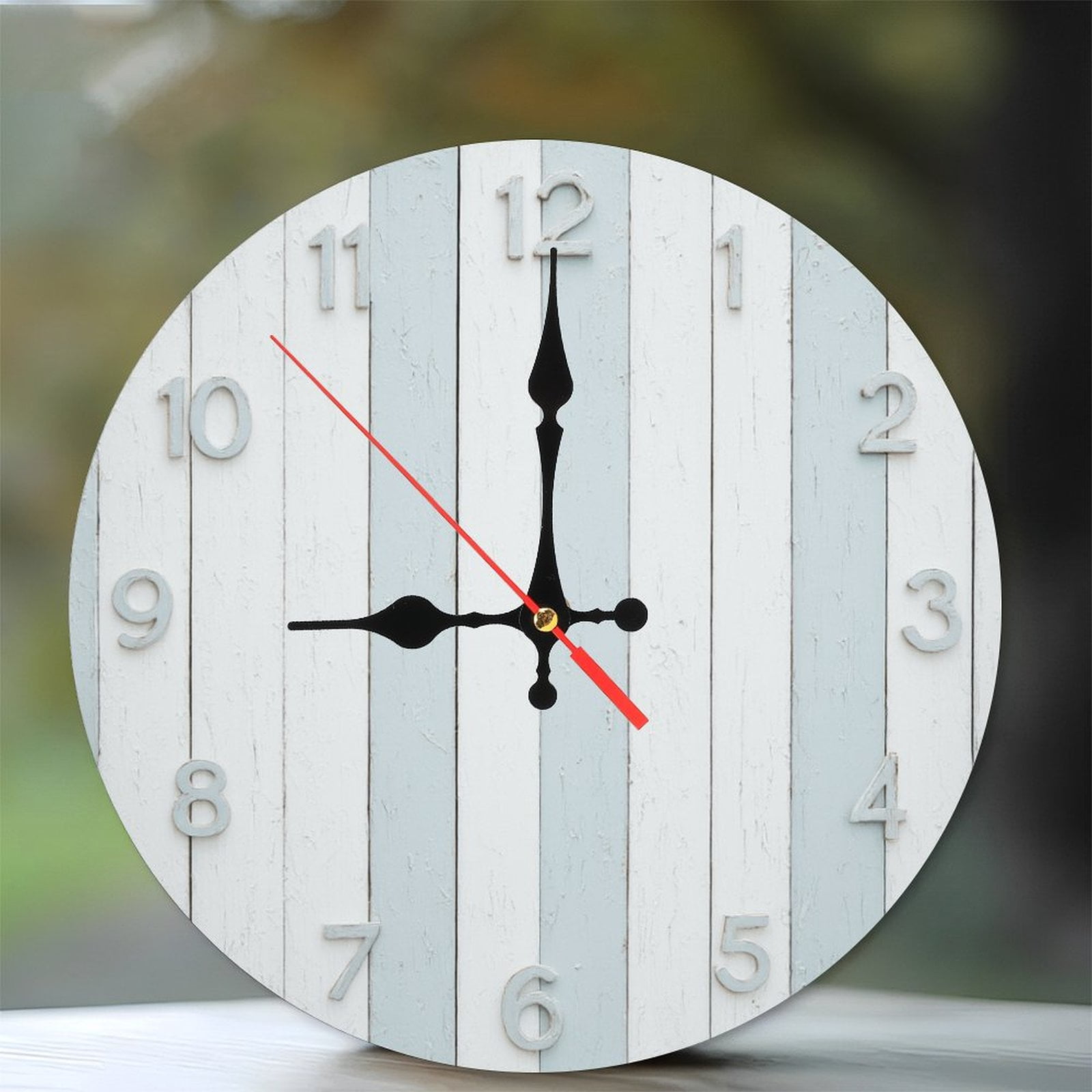 Rustic Farmhouse Wall Clock Wood Grey White Decor 10-Inch Silent Wooden ...