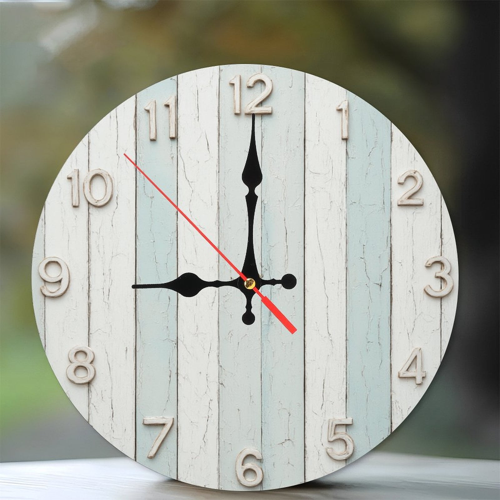 Rustic Farmhouse Wall Clock Wood Shabby Chic Decor 10-Inch Silent ...