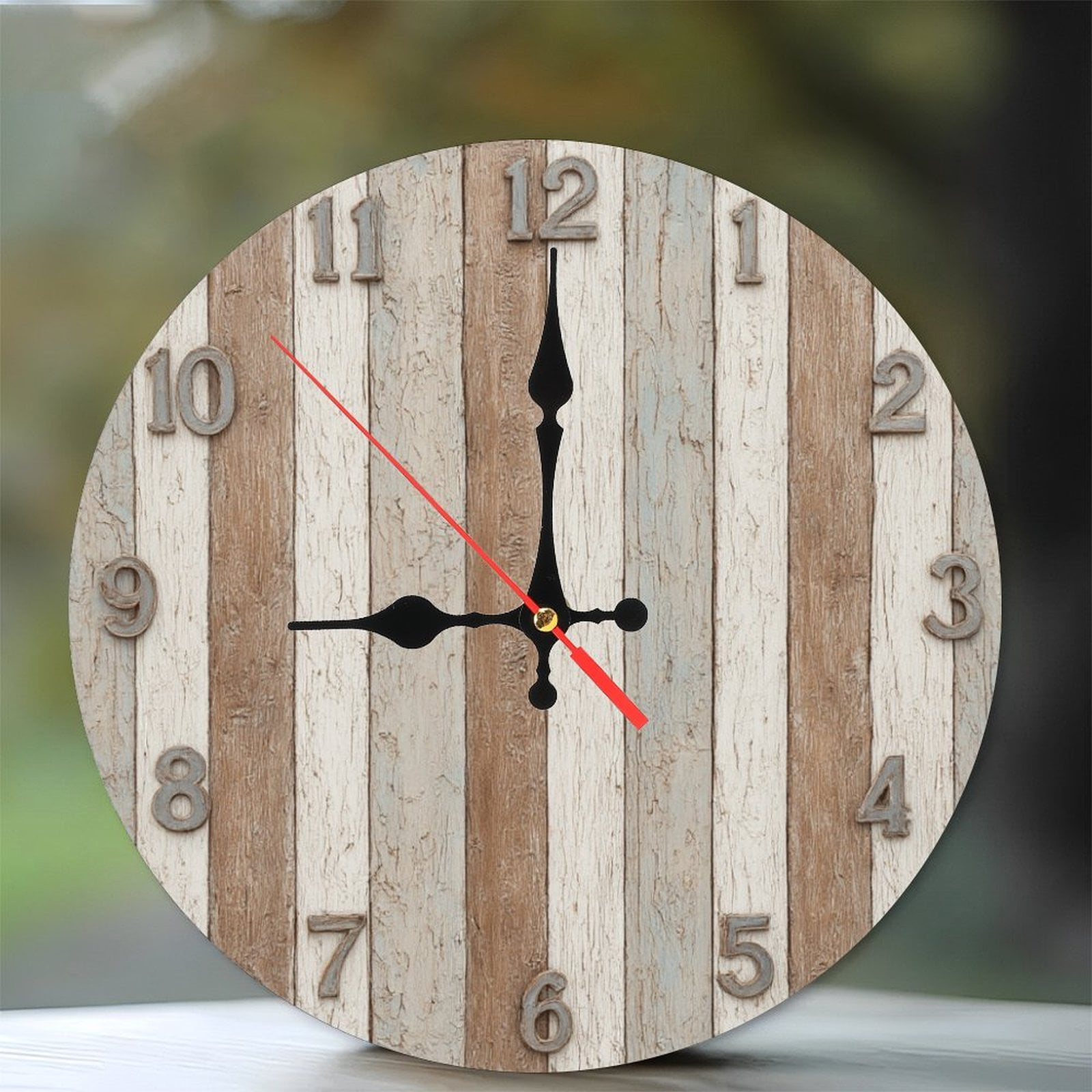 Rustic Farmhouse Wall Clock Wooden Design Home Decor 10-Inch Silent ...