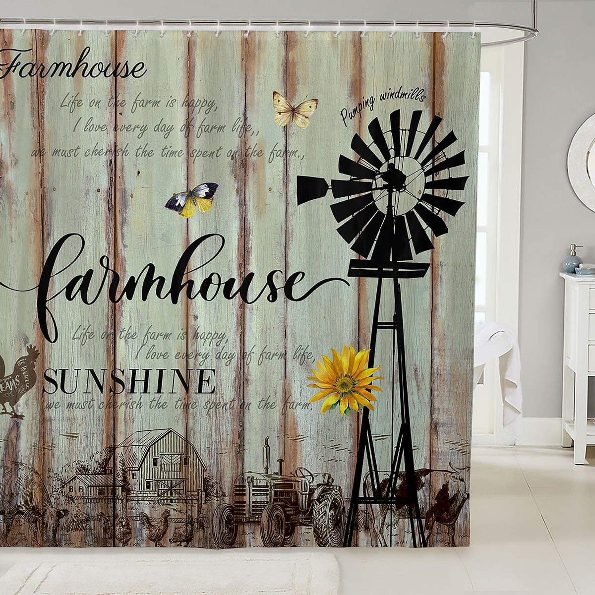 Rustic Farmhouse Waterproof Shower Curtains , Country Windmill Bath ...
