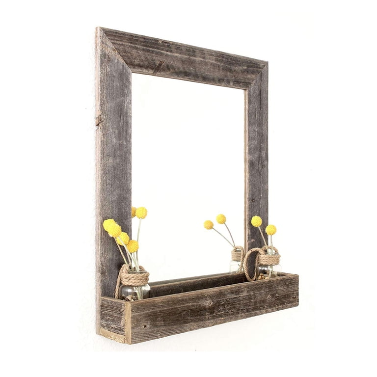 Farmhouse Gray Beveled Mirror WallBeyond Wooden Framed Rattan