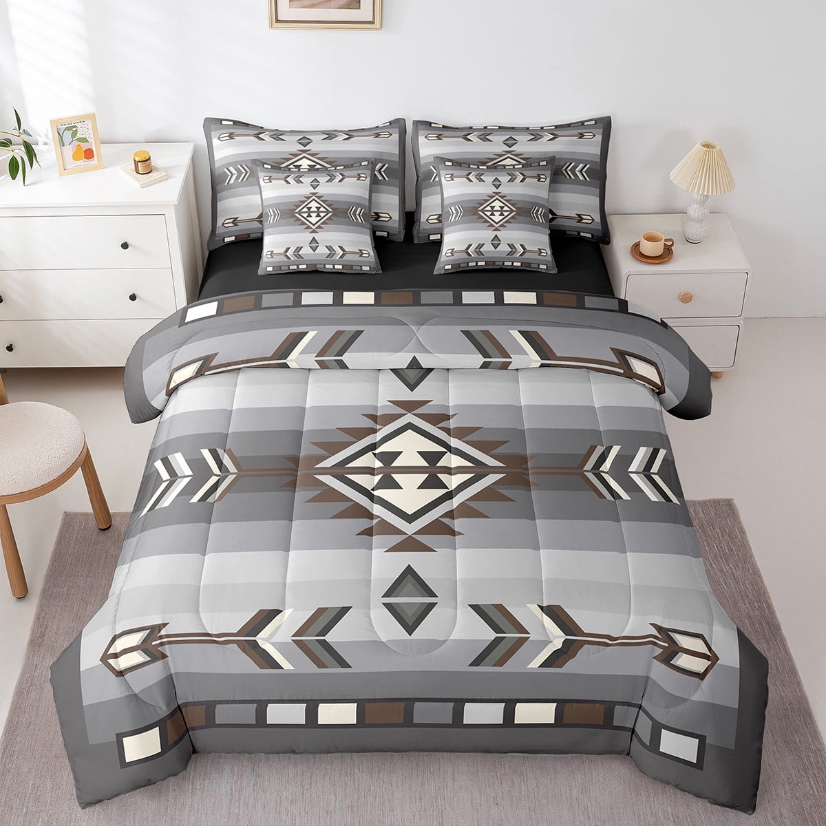 Rustic Farmhouse Western Comforter Set Twin 7 Piece Boho Southwestern ...