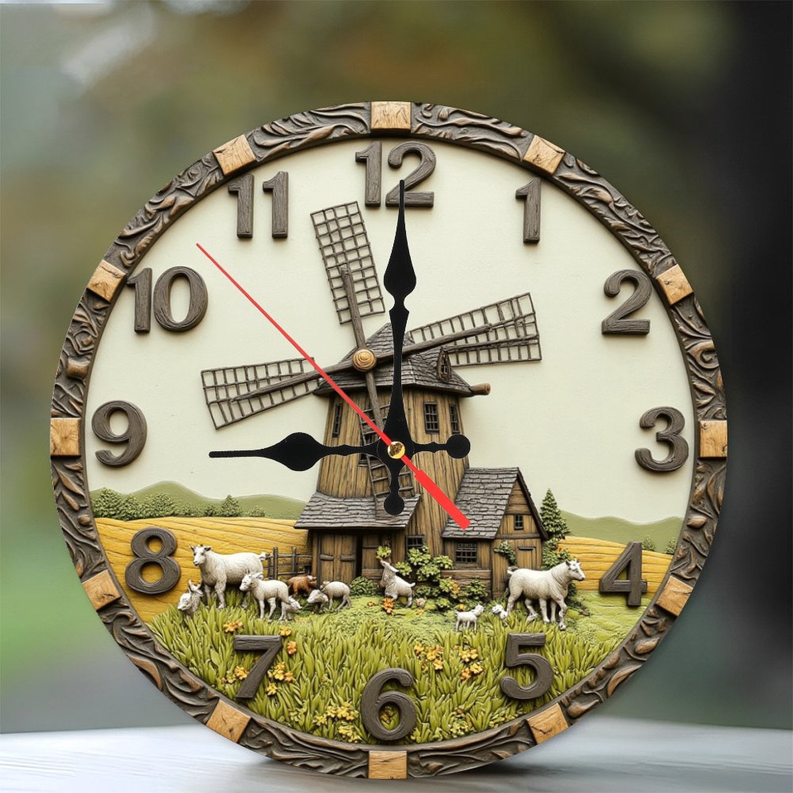 Rustic Farmhouse Windmill Wall Clock 2D Relief Design 10-Inch Silent ...