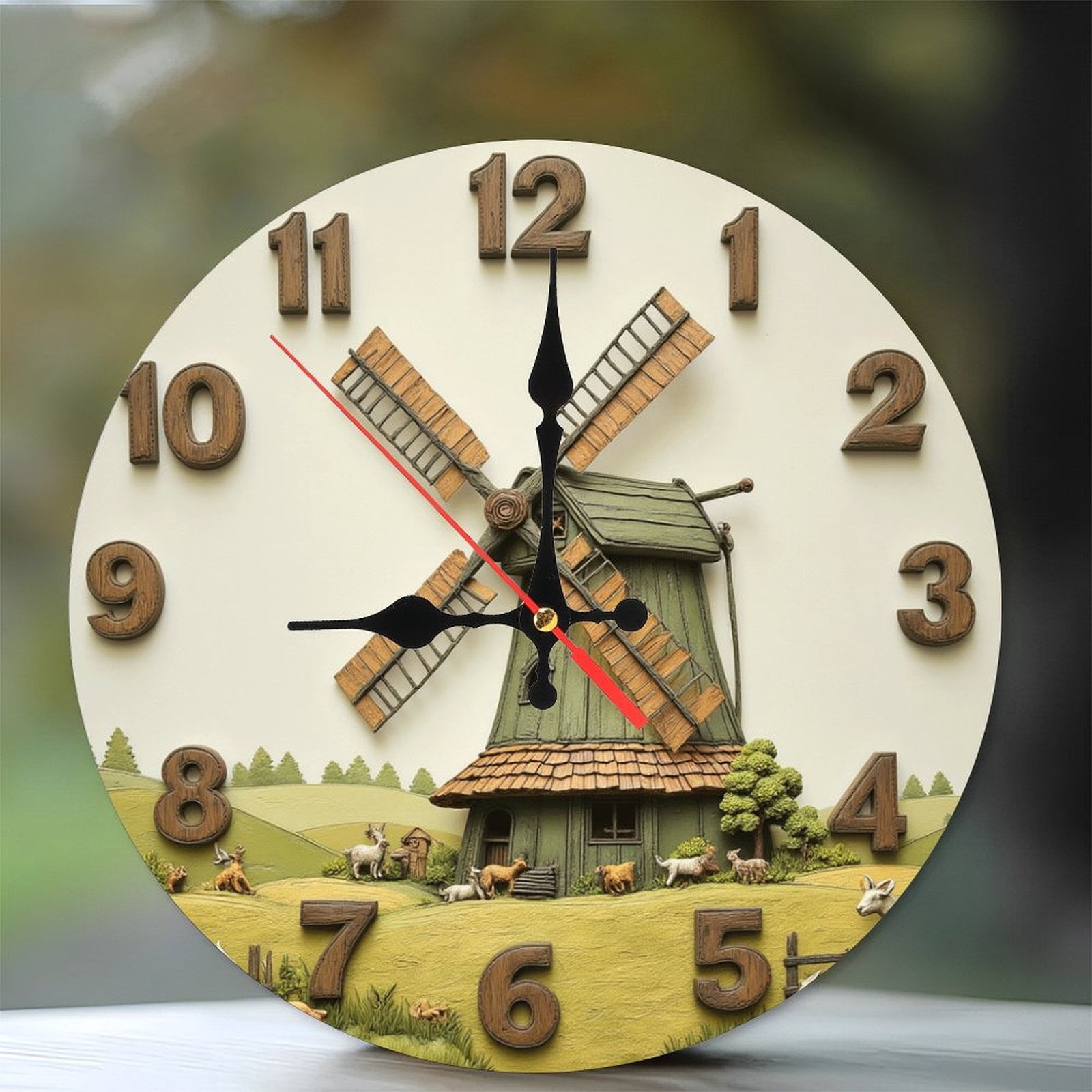 Rustic Farmhouse Windmill Wall Clock Decor 10-Inch Silent Wooden Wall ...