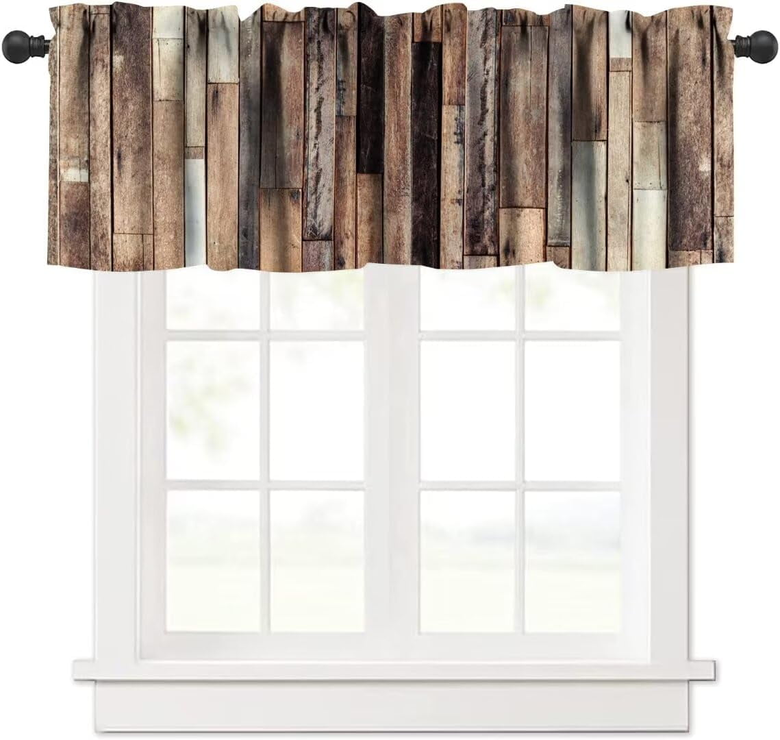 Rustic Farmhouse Window Valance, Wood Barn Door Vintage Brown Wooden ...