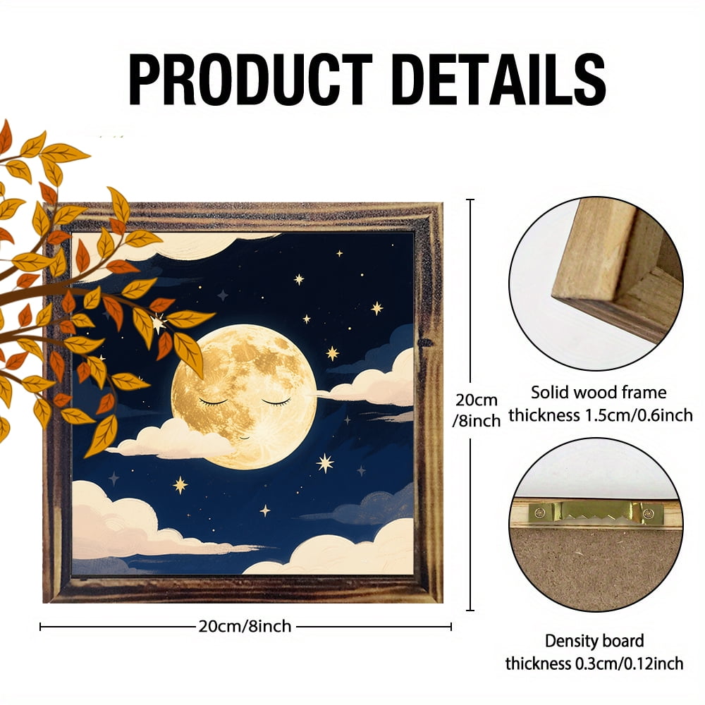 Rustic Farmhouse Wood-Framed Moon and Stars Wall Art – Vintage ...
