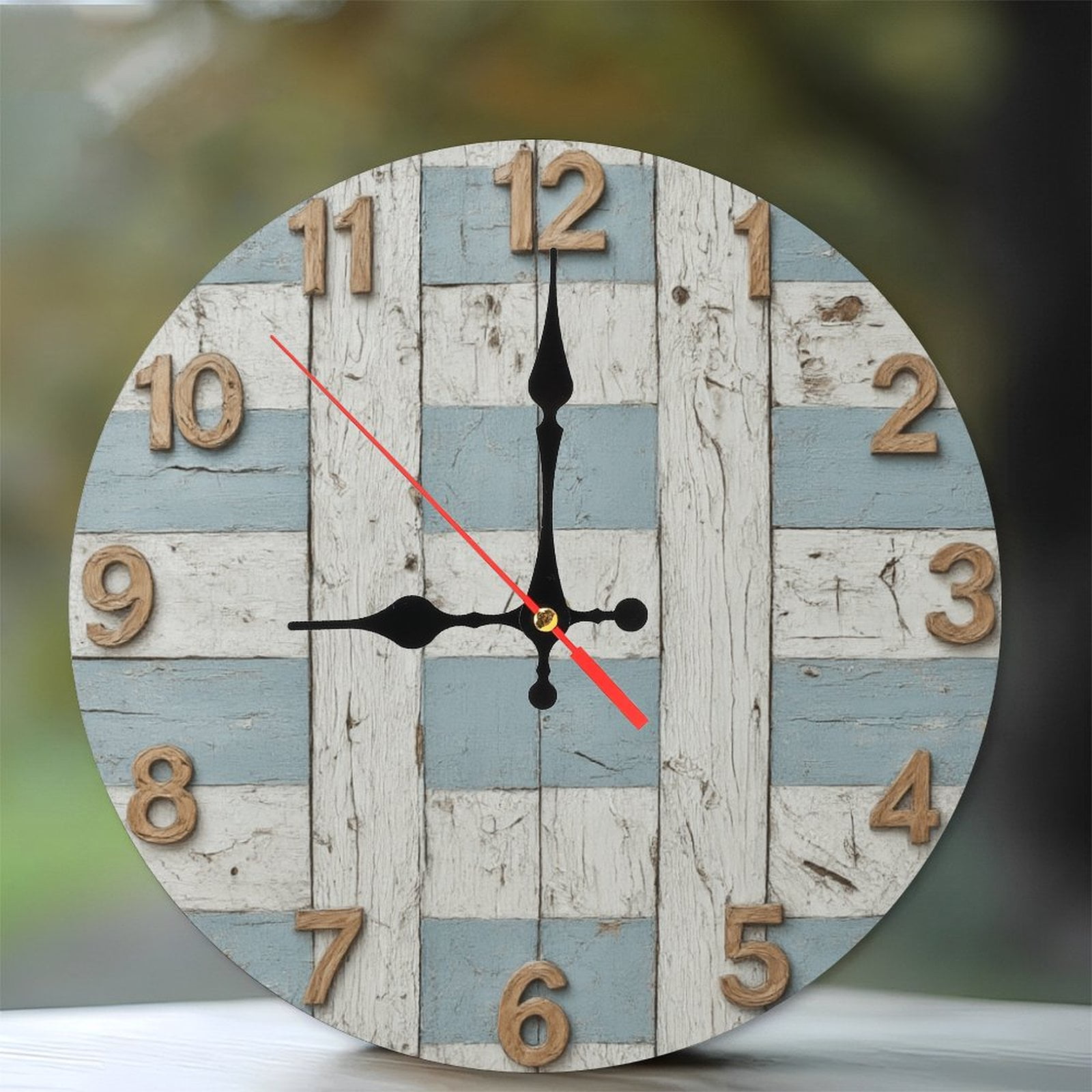 Rustic Farmhouse Wooden Wall Clock Blue White Distressed Vintage Home ...