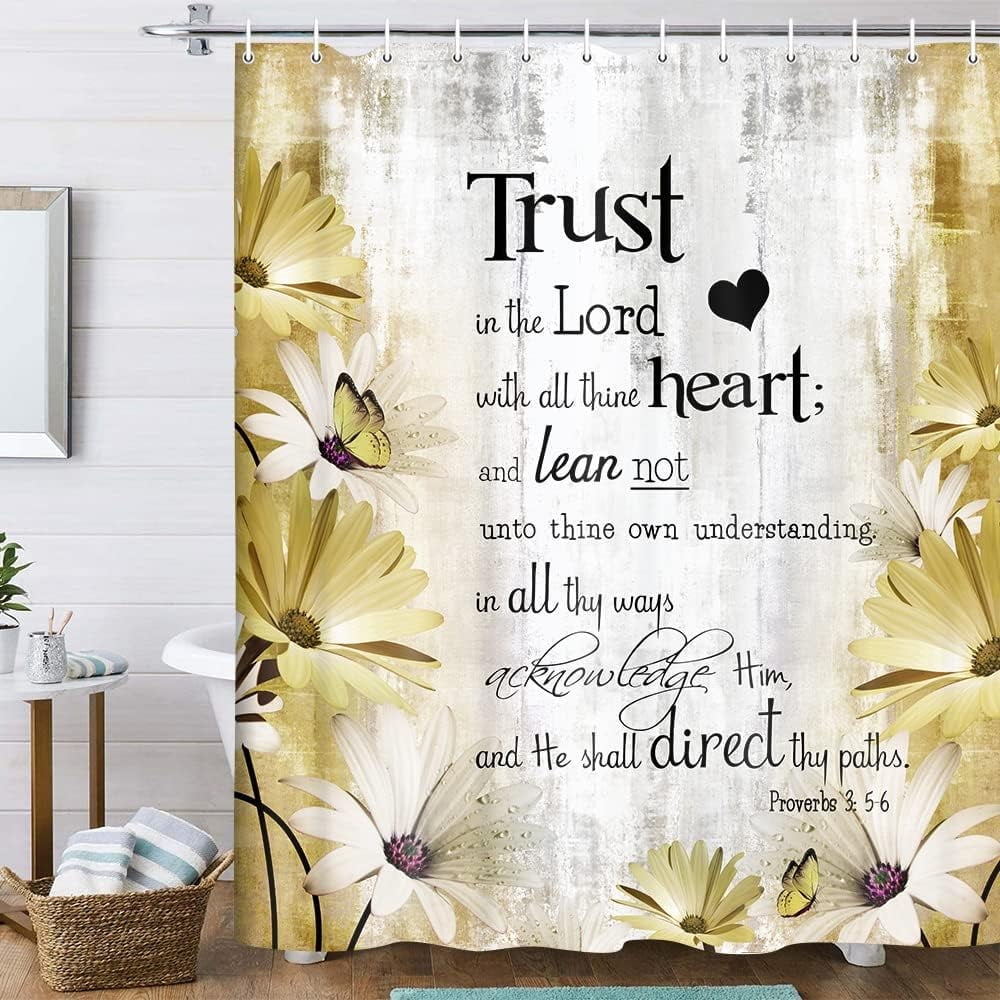 Rustic Farmhouse Yellow Shower Curtain Bible Verse Inspirational Shower ...