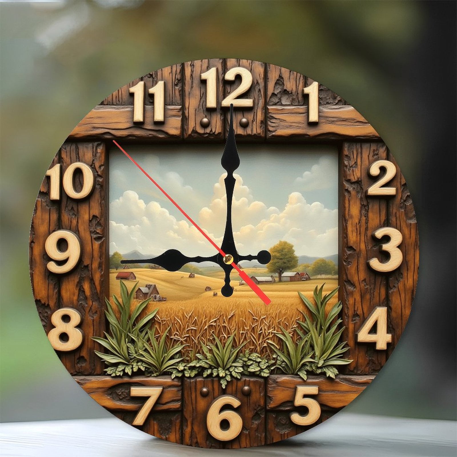 Rustic Farmland Wooden Wall Clock Vintage Home Decor 10-Inch Silent ...